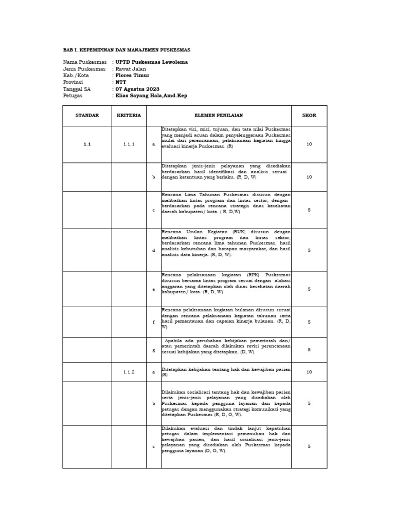 Self Asesment Input Dfo Setelah Bimbingan | PDF