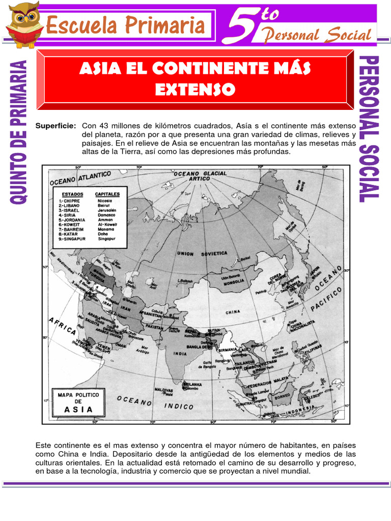 Asia El Continente Mas Extenso para Quinto de Primaria | PDF | Asia ...