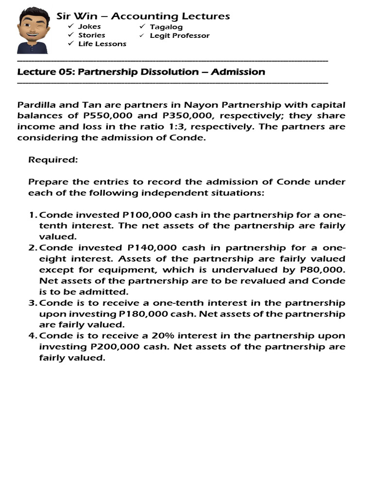 12 Lec 05 Partnership Dissolution Admission by Inv | PDF
