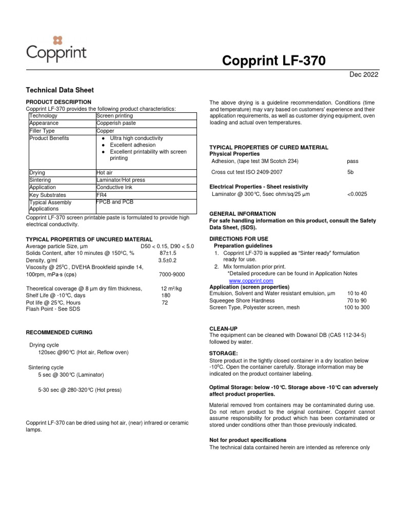 TDS LF-370 | PDF | Electrical Resistivity And Conductivity | Industrial ...
