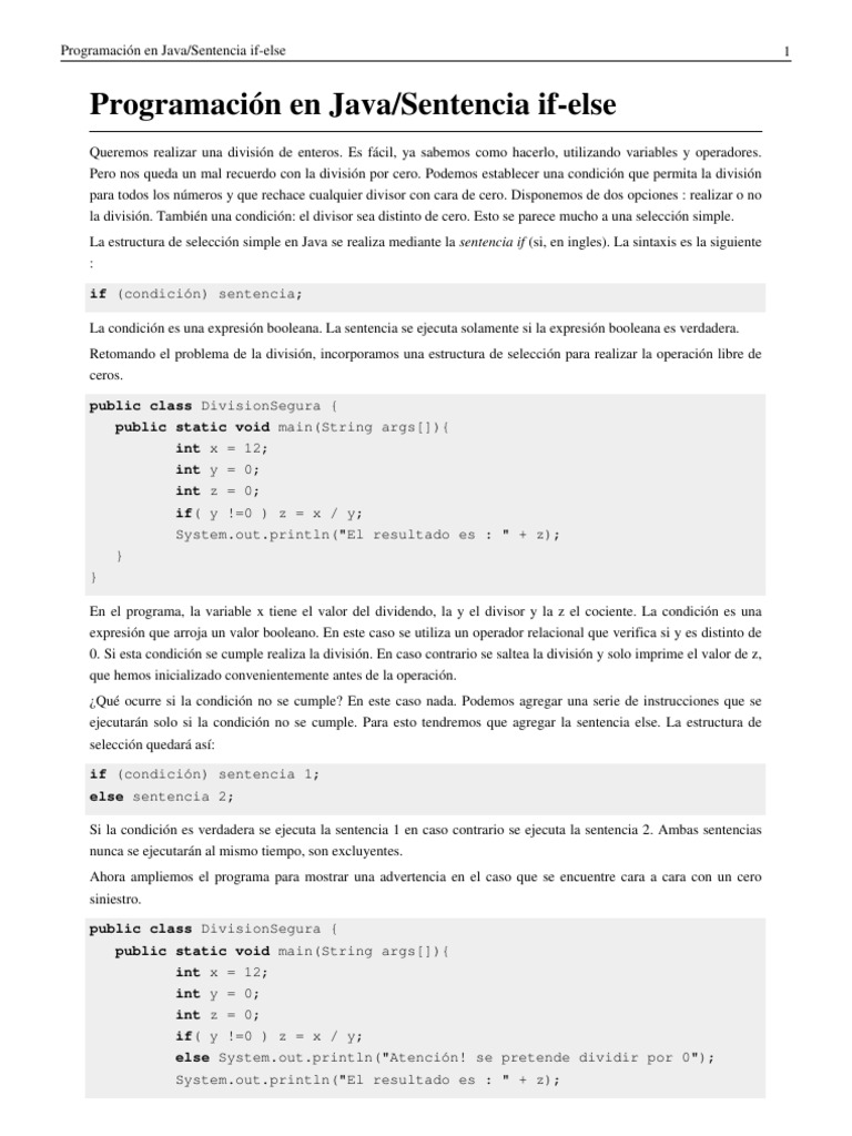 Sentencias If Else | PDF | División (Matemáticas) | Java (lenguaje de ...