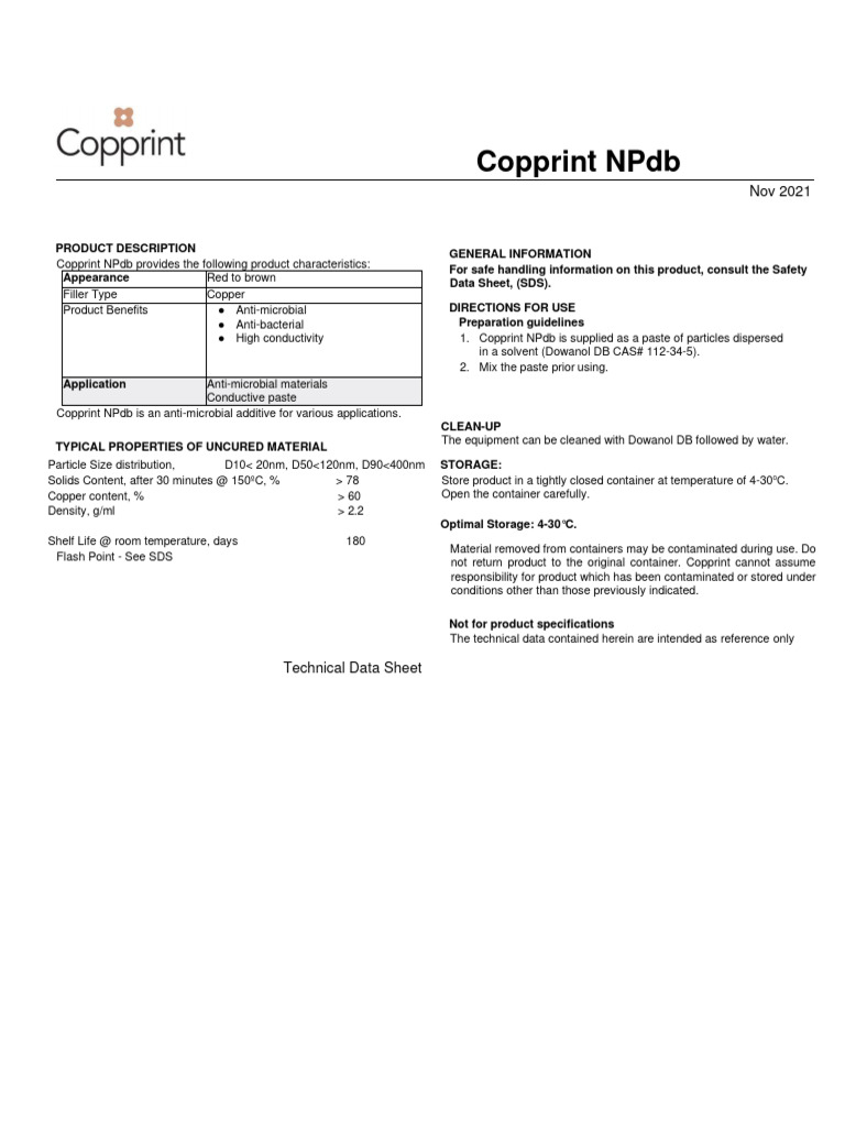TDS NPDB Copper Paste 18-11-21 | PDF | Chemical Substances | Secondary ...