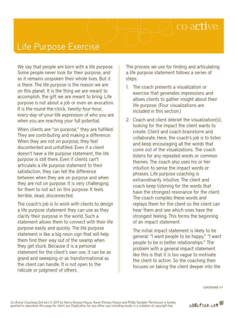 29 Life Purpose Exercise | PDF