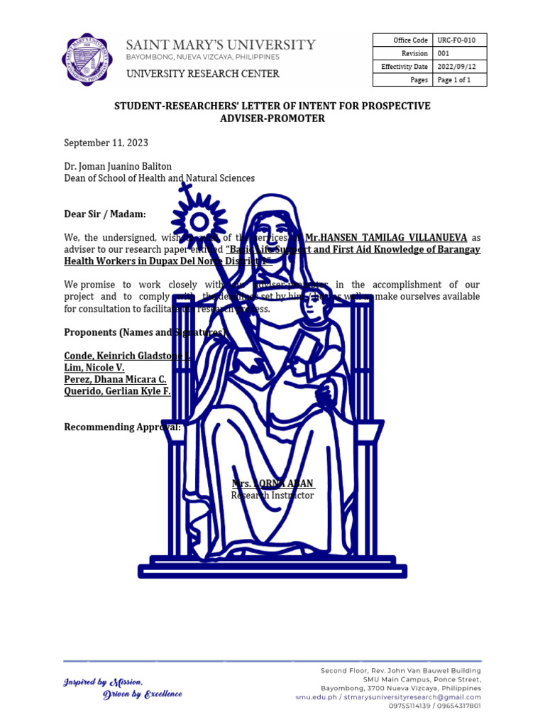 10 Student Researchers Letter of Intent For Prospective Adviser ...