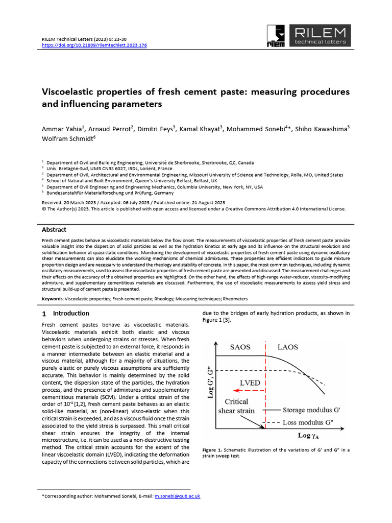 Viscoelastic Properties of Fresh Cement Paste Measuring Procedures (13.09.2023) | PDF ...