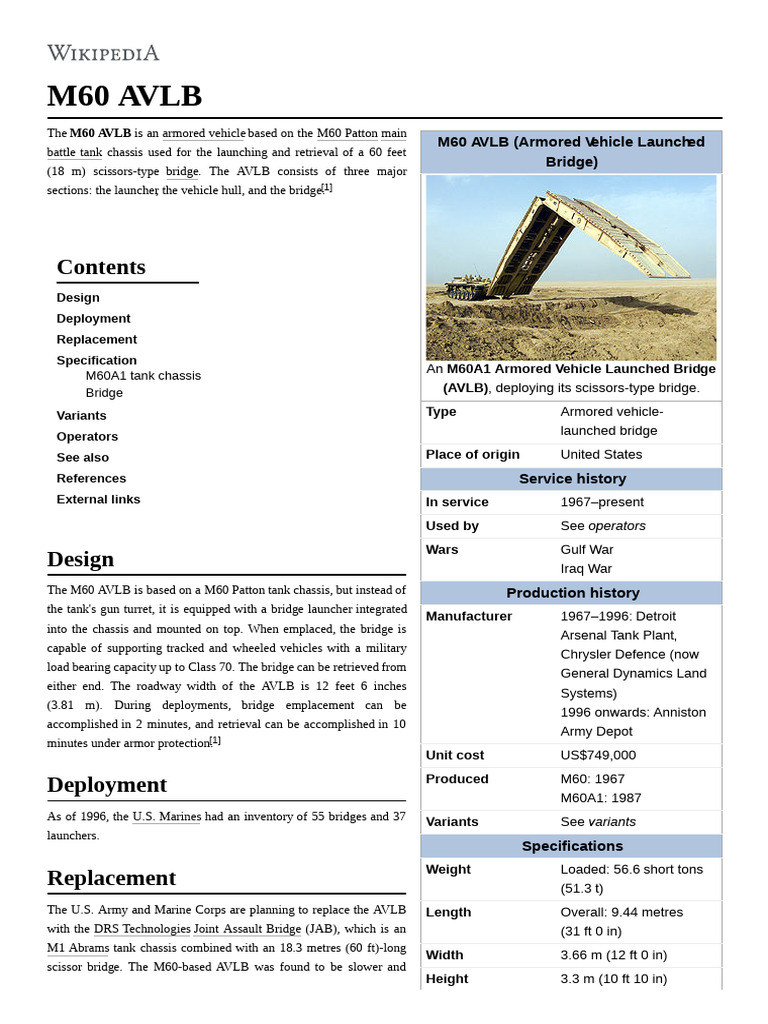 M60 Avlb | PDF | Military Technology | Transport