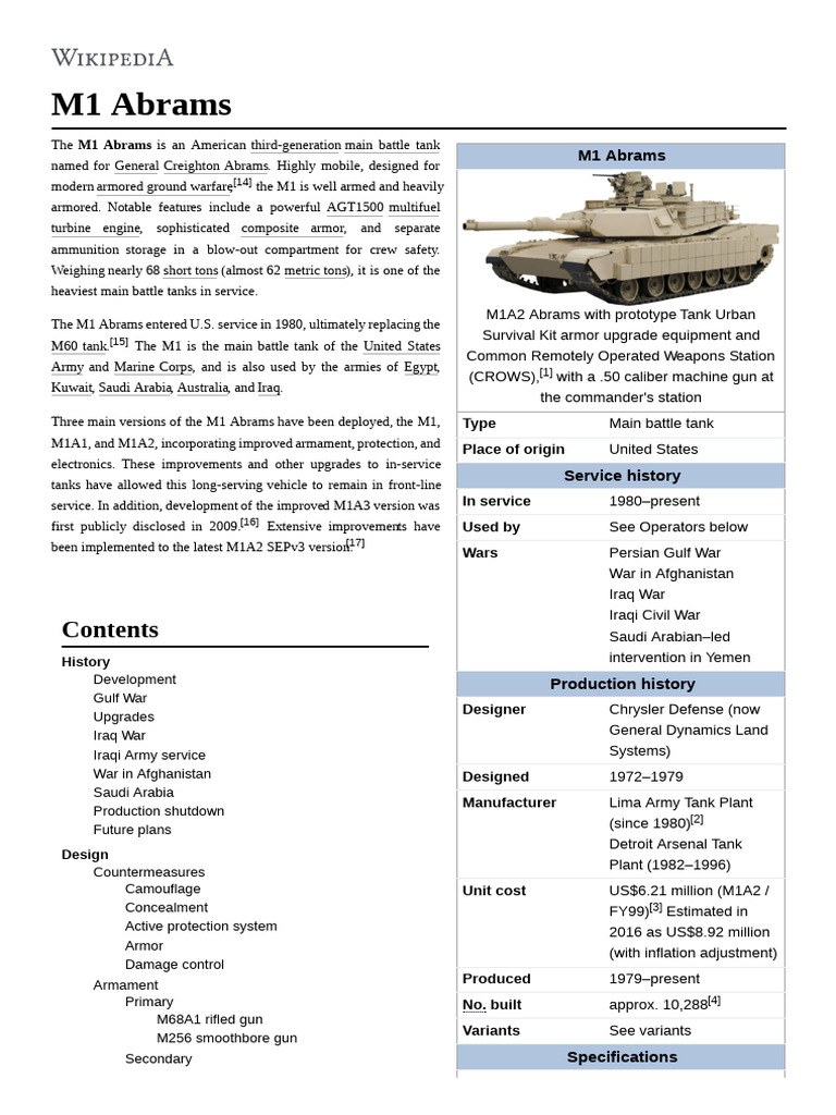 M1 Abrams Tank Overview and Specs | PDF | Tanks | Military Vehicles