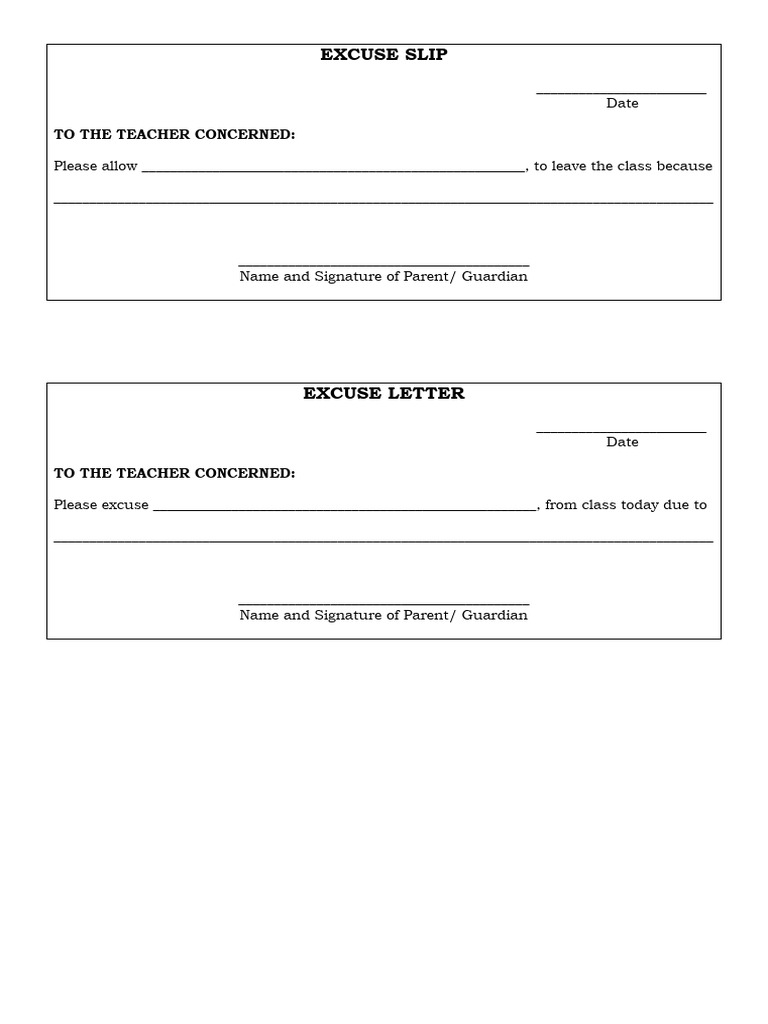 Class Excuse Slip Template | PDF | Career & Growth