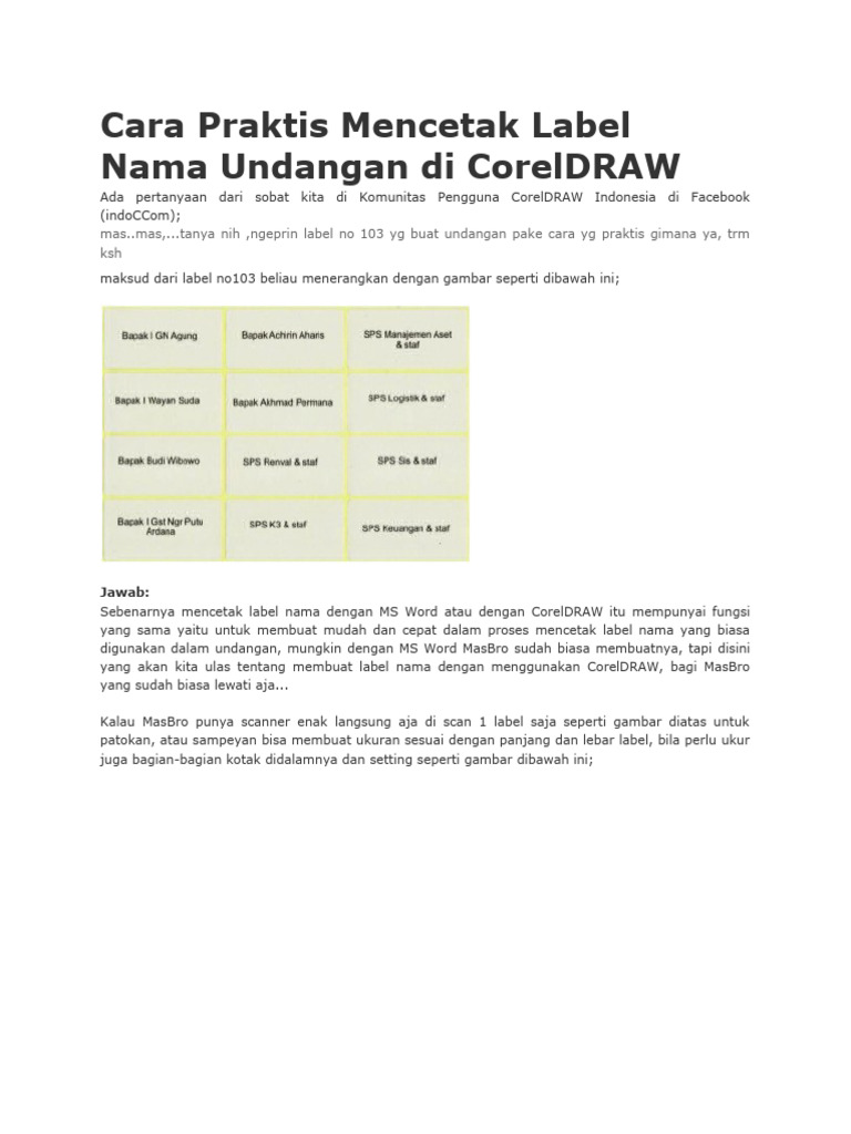 Cara Praktis Mencetak Label Nama Undangan Di CorelDRAW | PDF