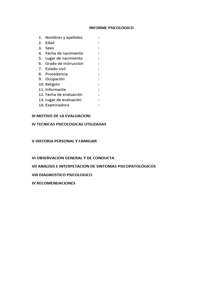 Estructura de Informe Psicologico y Anamnesis | PDF | Ciencias del comportamiento