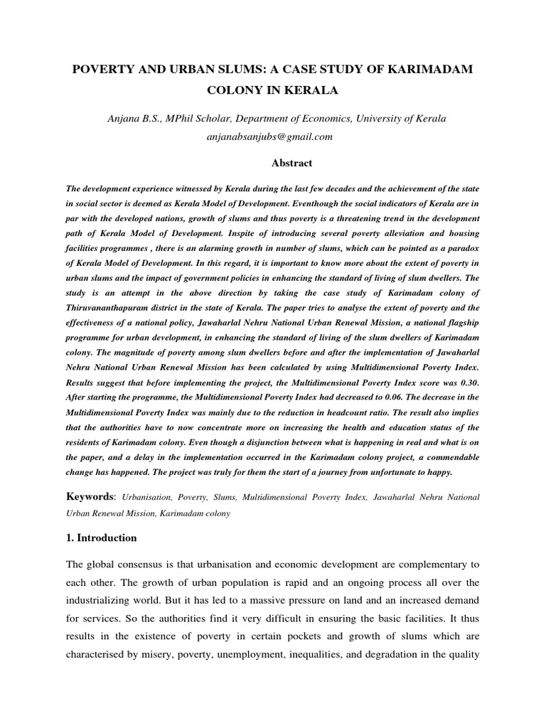 Poverty and Urban Slums A Case Study of | PDF | Standard Of Living ...