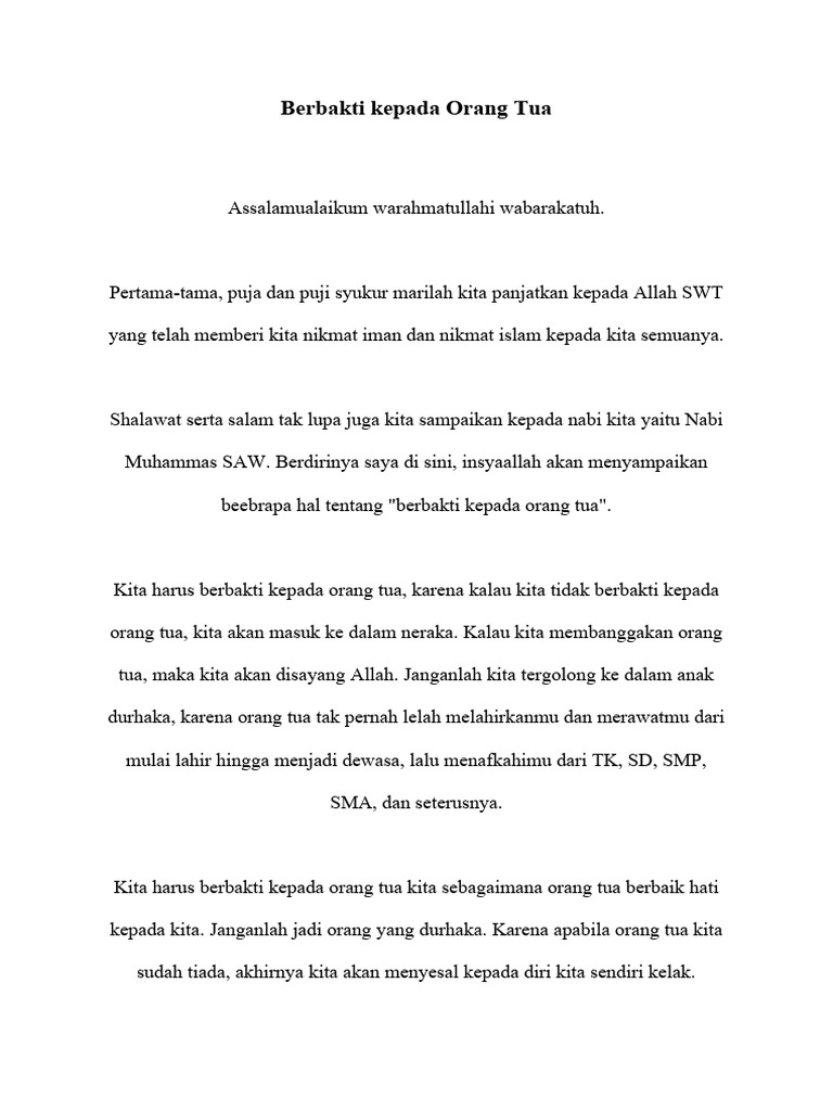 Berbakti Kepada Orang Tua | PDF