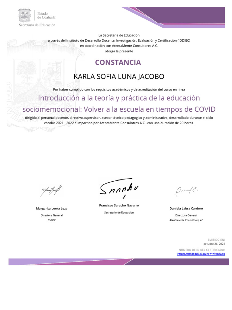 Certificado Atentamente CC101 - AtentaMente | PDF