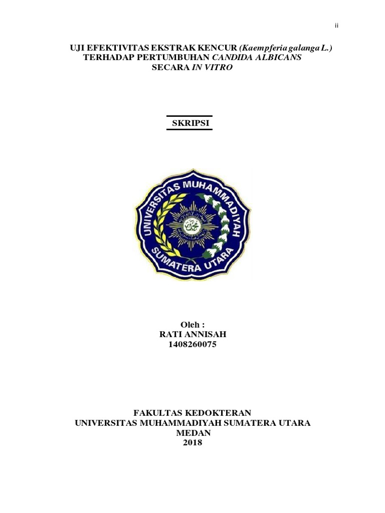 Uji Efektivitas Ekstrak Kencur (Kaempferia Galanga L.) Terhadap Pertumbuhan Candida Albicans ...