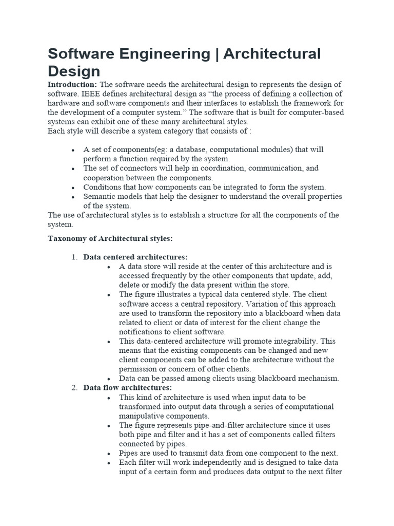 Software Engineering-Architectural Design | PDF | Component Based Software Engineering ...
