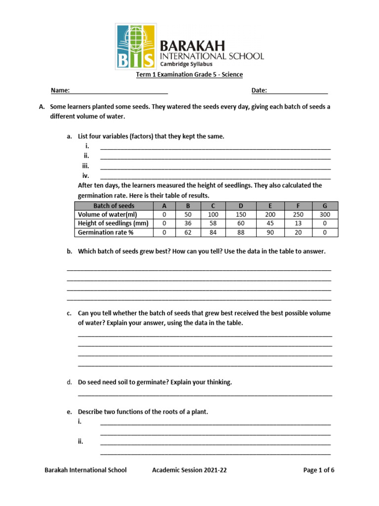 Grade 5 - Term1 | PDF | Germination | Seed
