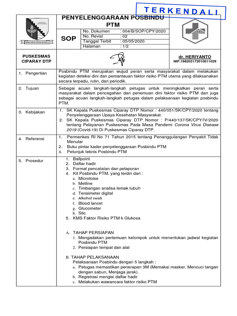 Sop Penyelenggaraan Posbindu PTM | PDF | Pengembangan Diri | Sains & Matematika