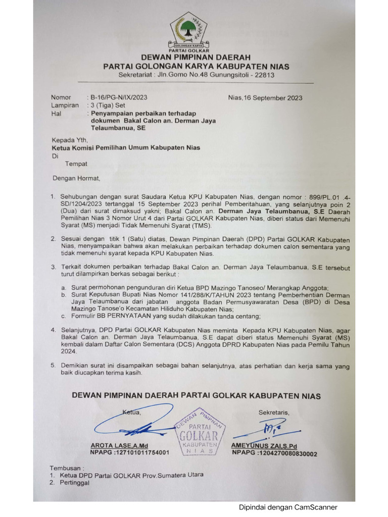 Surat P.golkar | PDF