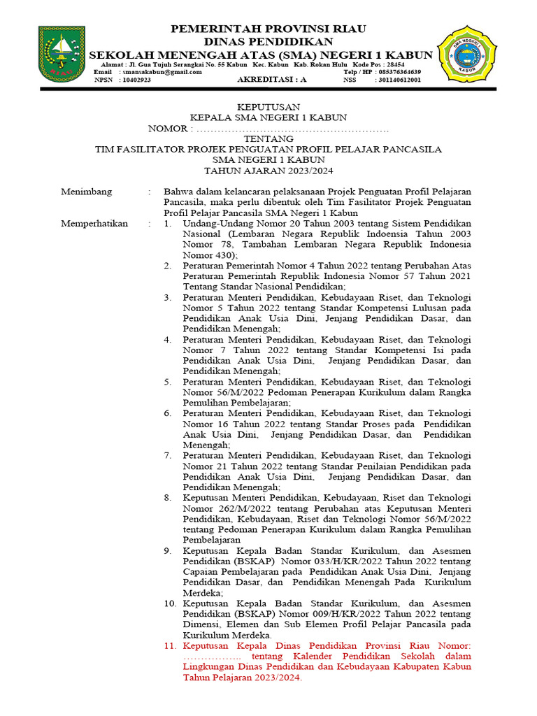 SK Tim P5 Sma Negeri 1 Kabun | PDF