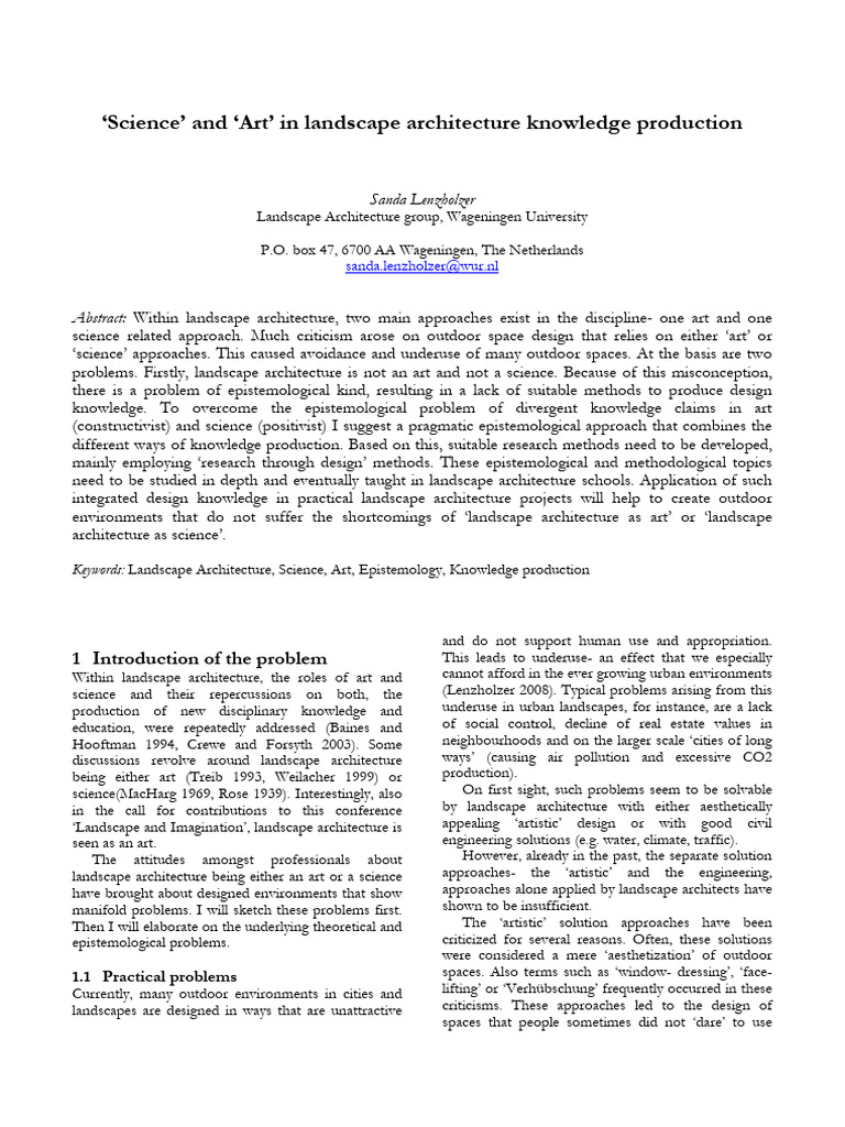 Science and Art in Landscape Architecture Knowled-Wageningen University ...