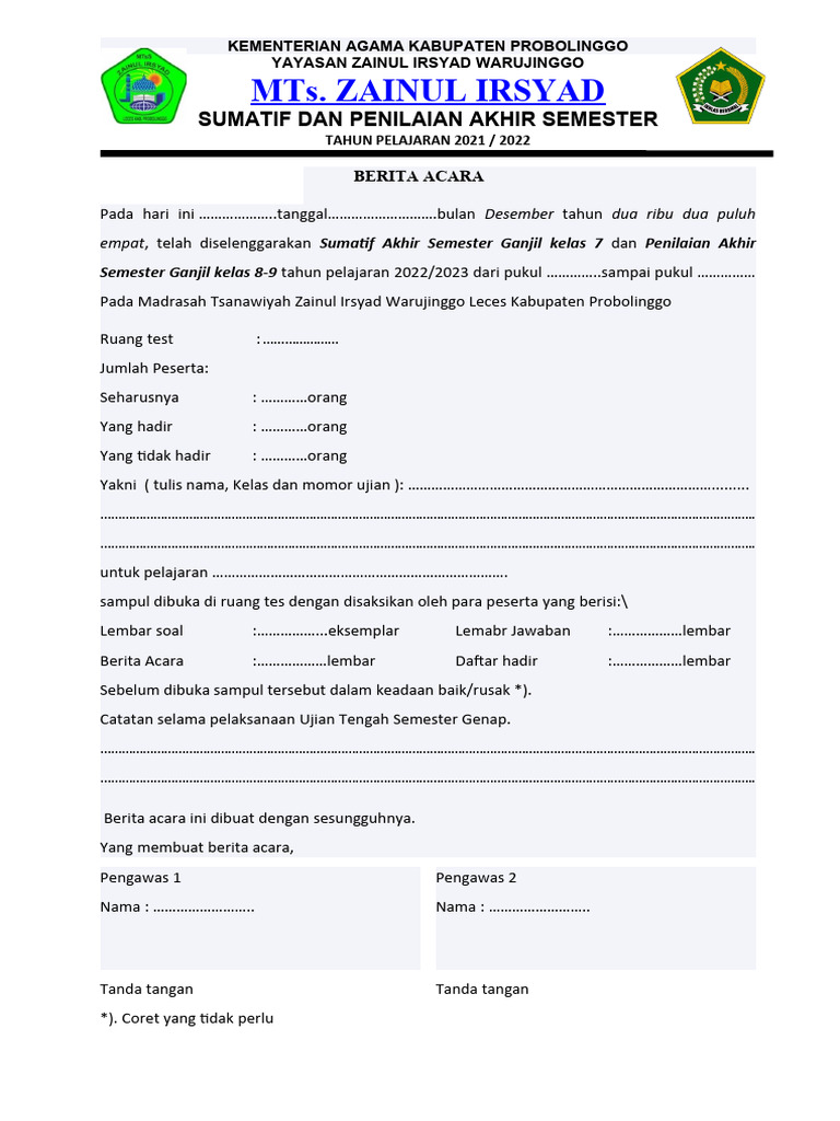 Berita Acara Pas Dan Sas 2022 | PDF