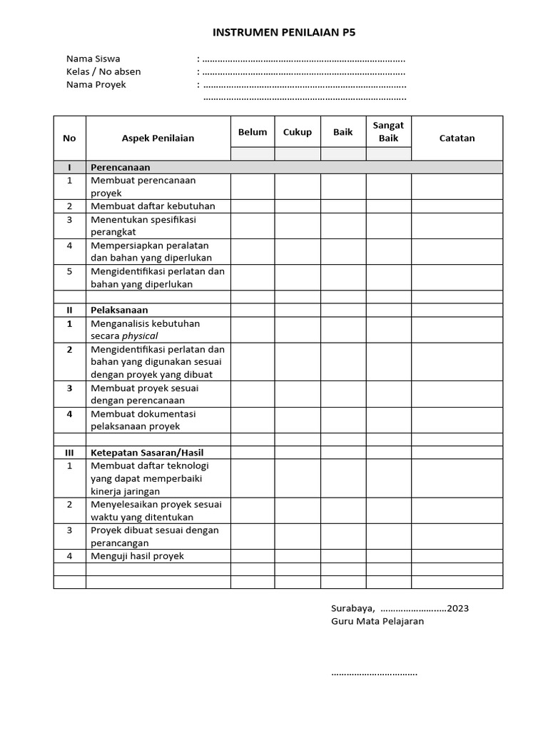 Instrumen Penilaian P5 | PDF