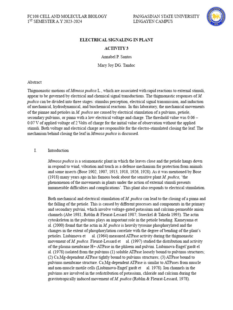 Electrical Signaling in Plant | PDF | Action Potential