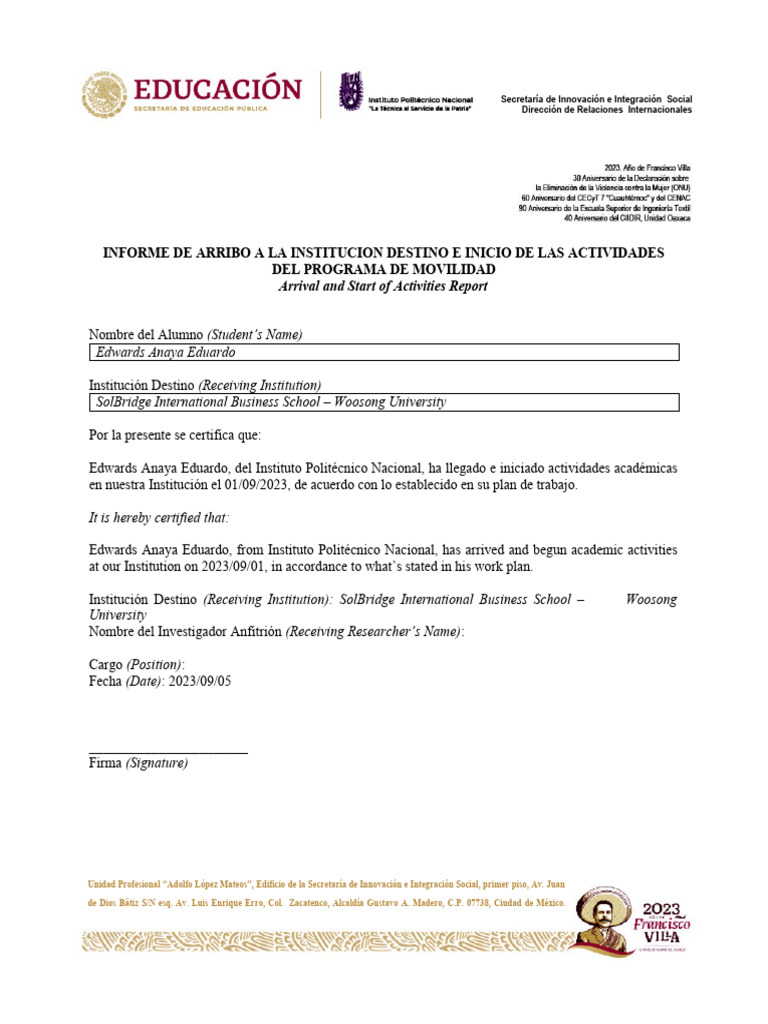 Informe Arribo | PDF