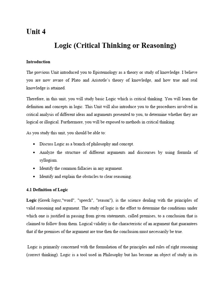 Unit 4 Introduction To Philosophy Mulungushi University-1 | PDF | Argument | Logic
