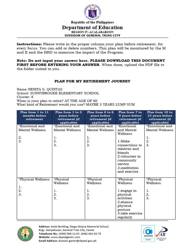 Template-Plan For Retirement | PDF