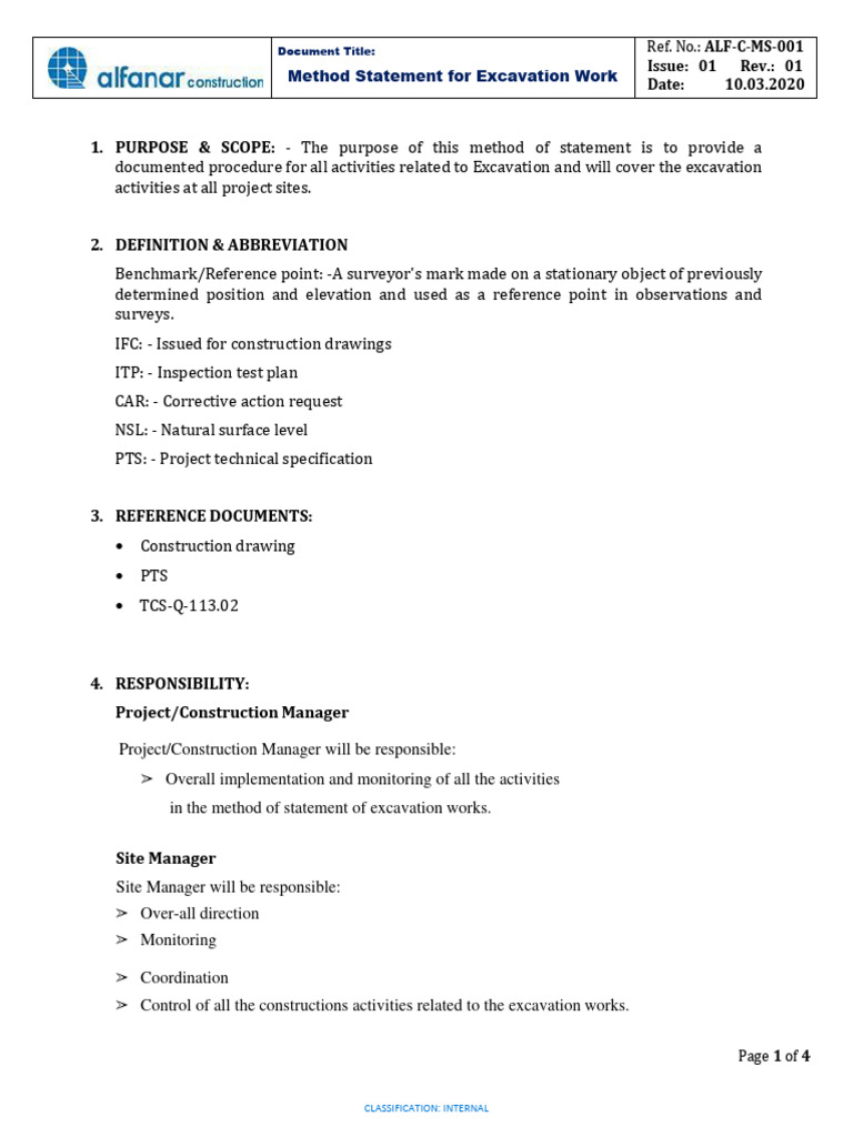 3-1-1. Method Statement Excavation | PDF | Surveying