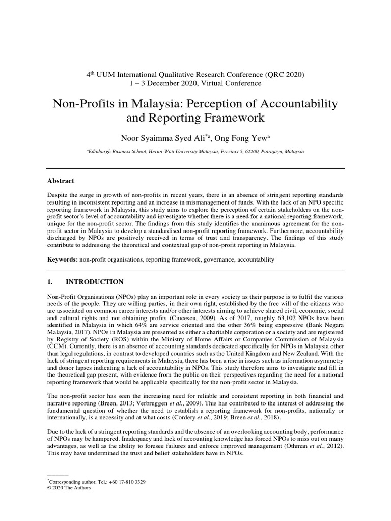 Ali & Yew (2020) Non-Profits in Malaysia Perception of Accountability ...