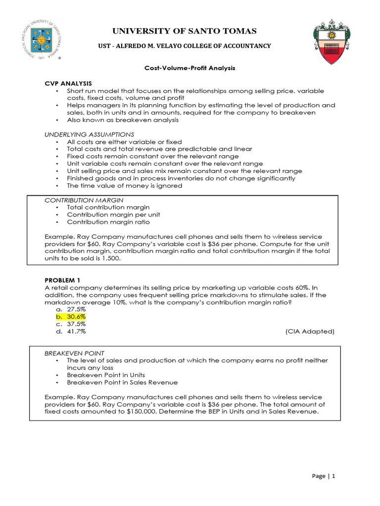 Cost Volume Profit Analysis - With KEY | PDF | Marketing | Accounting