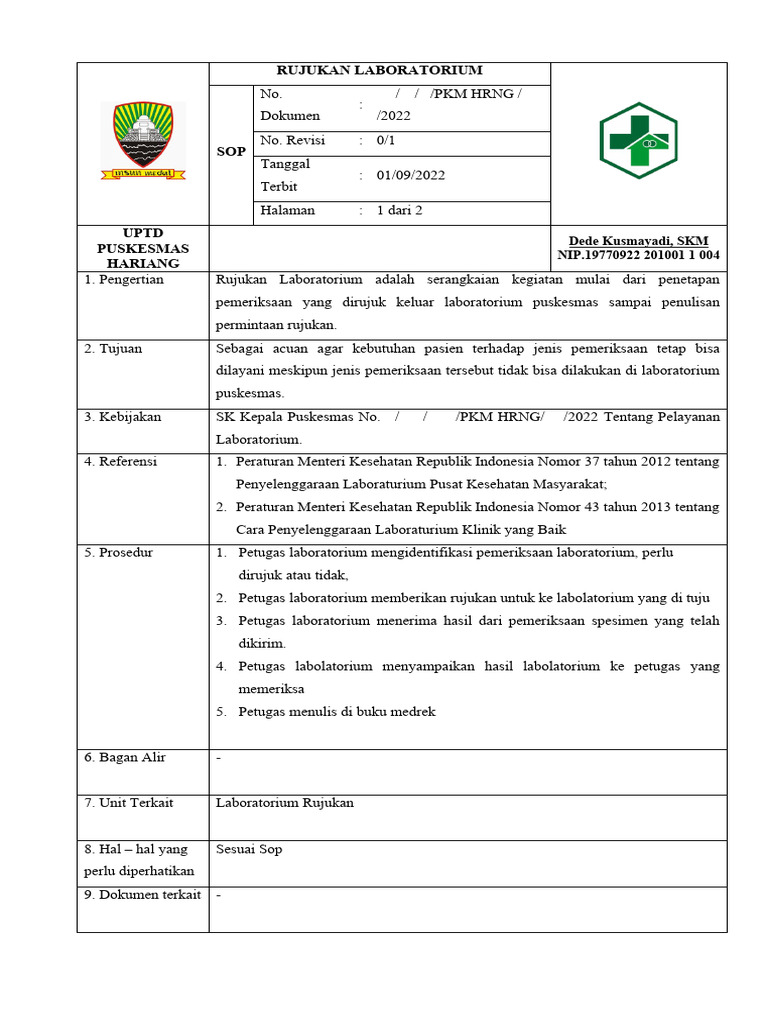 Sop Rujukan Lab | PDF