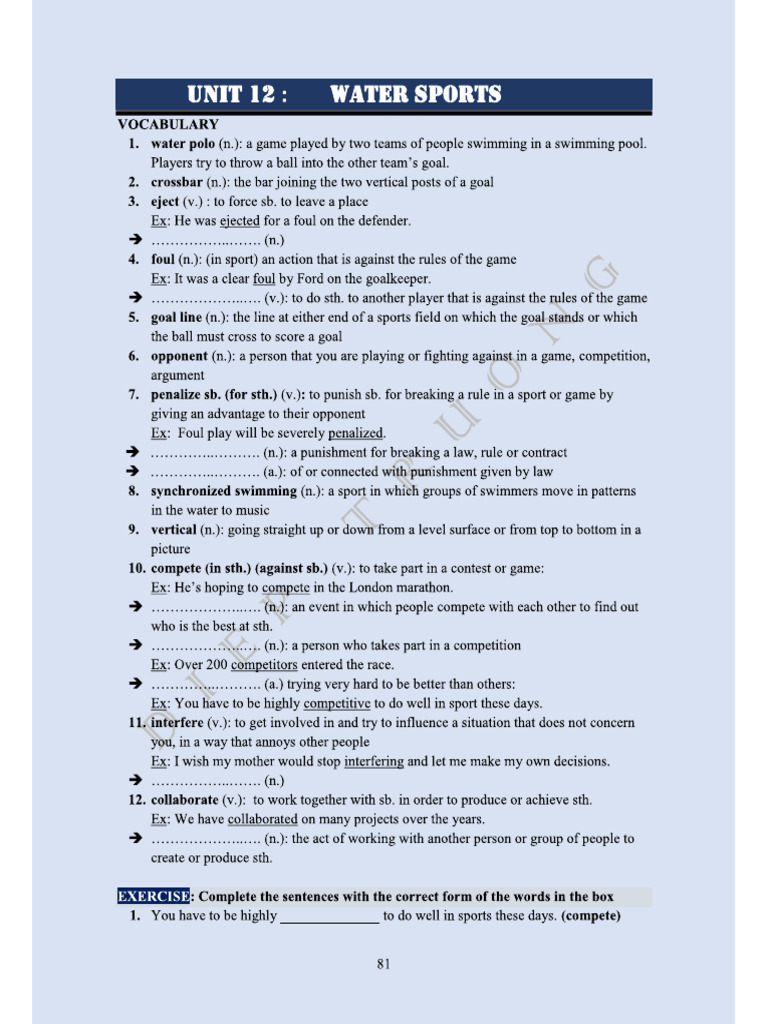 Unit 12 Water Sports | PDF