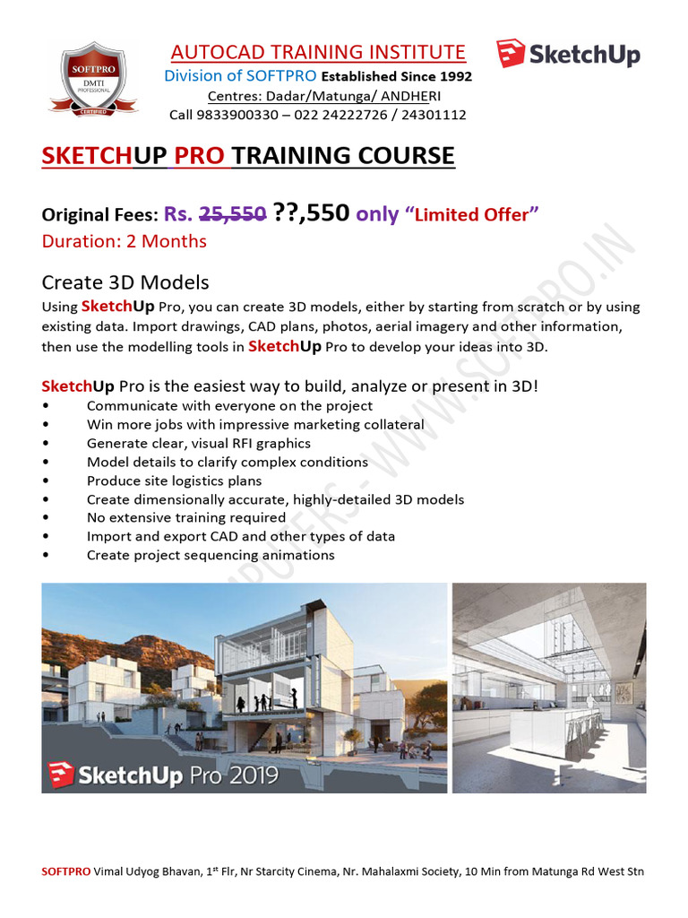 Sketchup Pro Course PDF Syllabus | PDF | 3 D Computer Graphics | Sketch Up