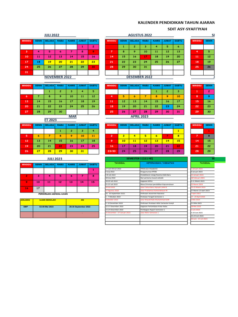 Kalender Pendidikan SDIT Asy-Syafi'iyah 2022/2023 | PDF