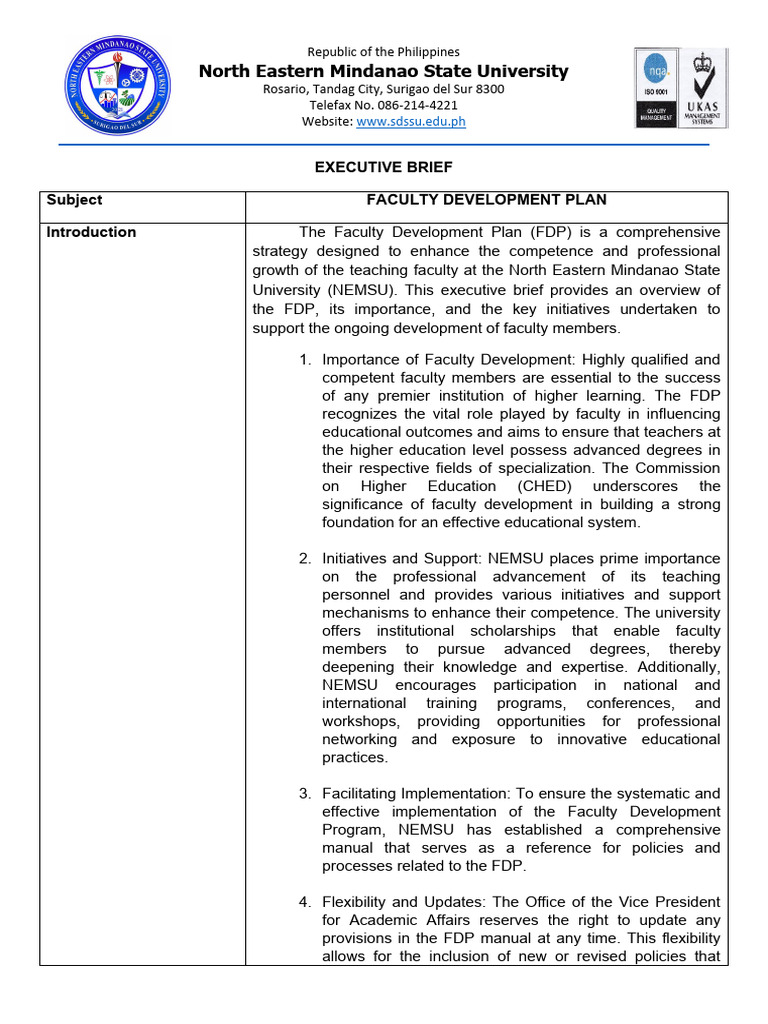 Faculty Development Plan Nemsu | PDF | Thesis