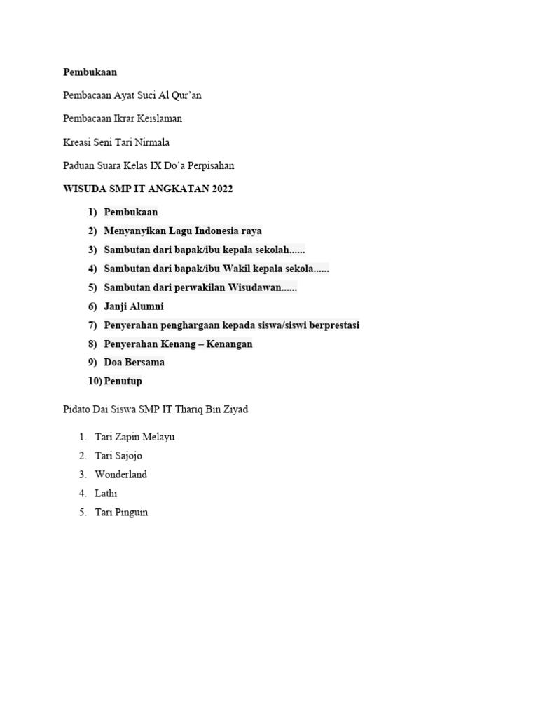 Susunan Acara SMP It Wisuda | PDF