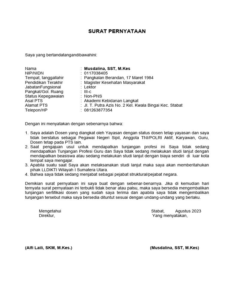 Surat Pernyataan BKD 1 1 | PDF