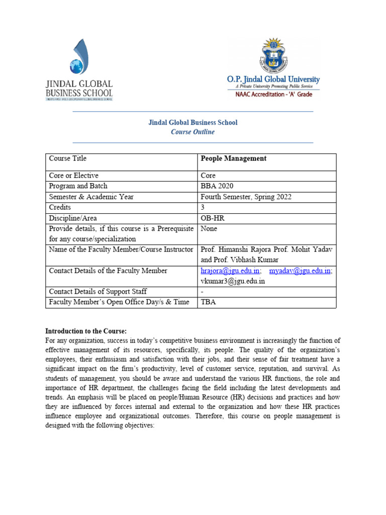 People Management Course Outline | PDF | Human Resource Management ...