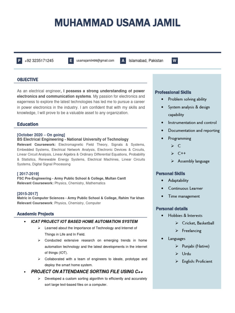 Usama Resume PDF | PDF | Electronics | Electrical Engineering