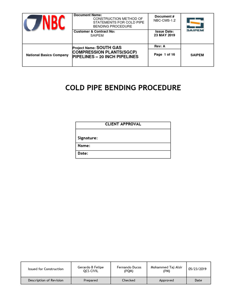 NBC - COLD PIPE BENDING PROCEDUREpdf | PDF | Pipe (Fluid Conveyance ...