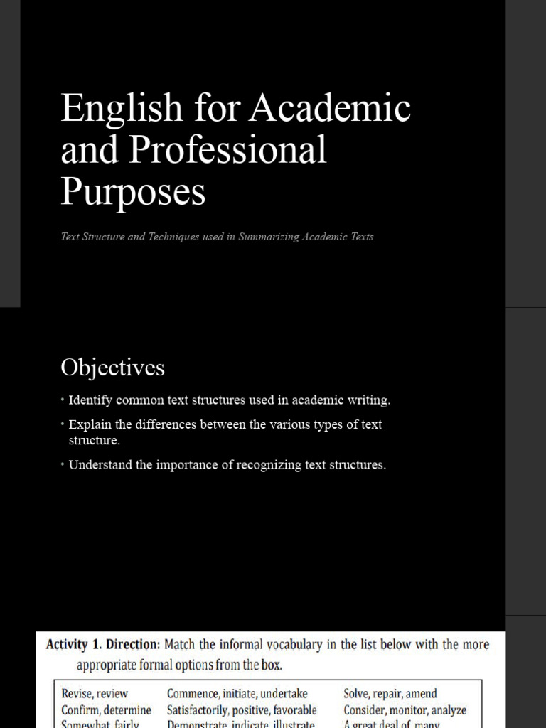 EAPP PPT2 Text Structure-Summarizing Techniques | PDF | Reading Comprehension | Neuroscience