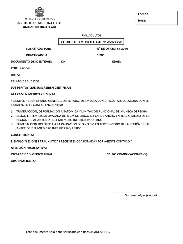Modelo Certificado Medico Legal | PDF | Derecho | Relaciones personales ... Modelo Certificado Medico Legal | PDF | Derecho | Relaciones personales ...