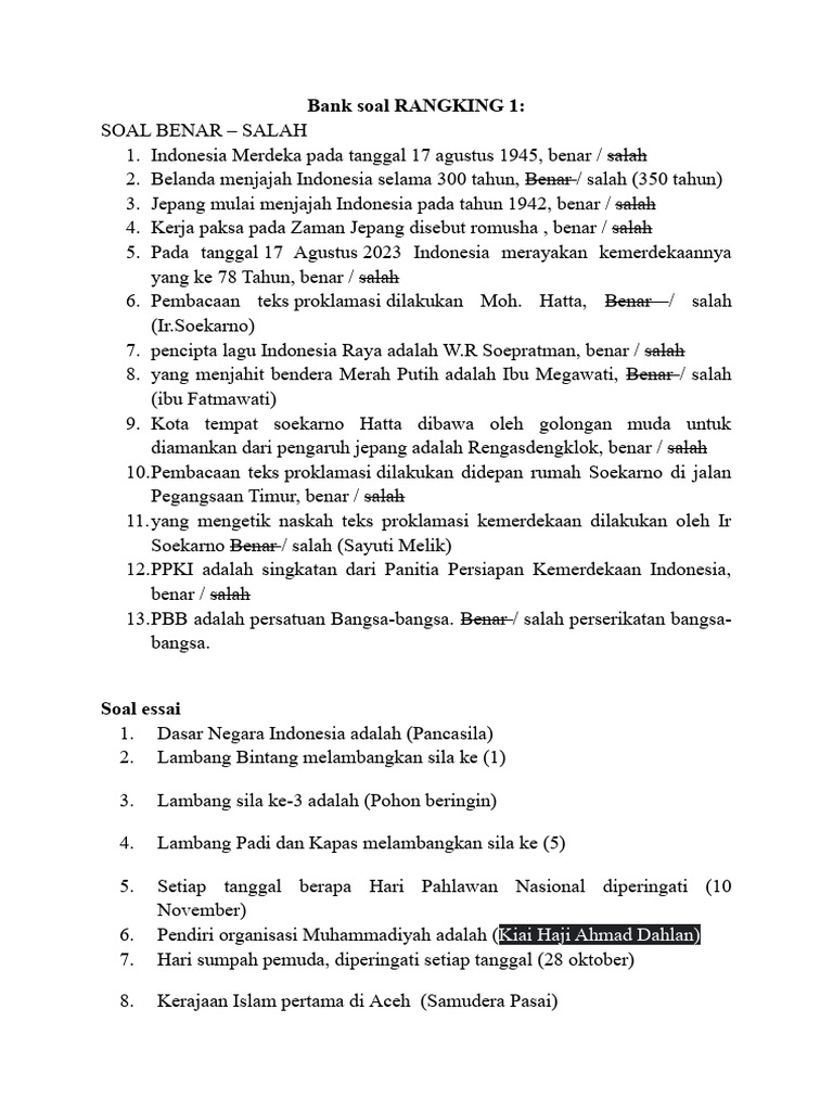 Bank Soal Ranking 1 | PDF