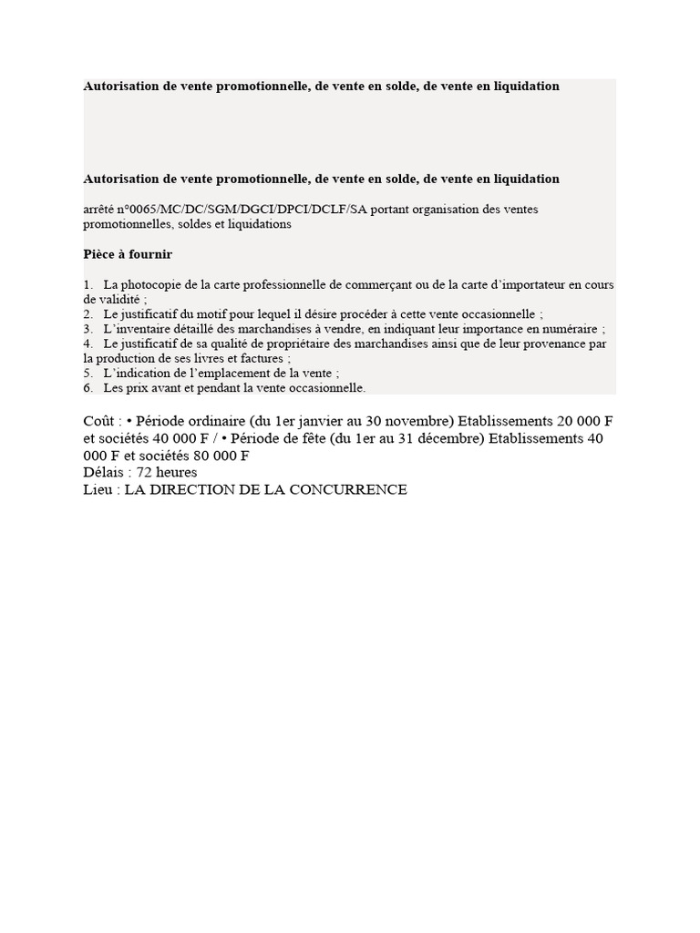Autorisation de Vente Promotionnelle | PDF