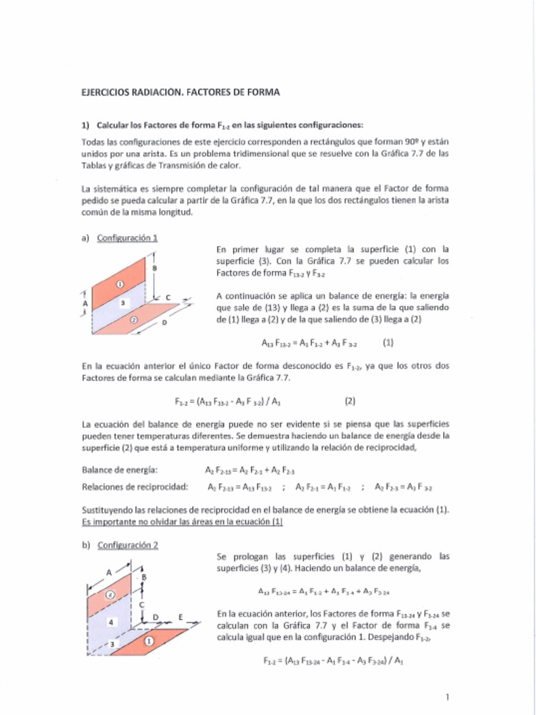 Radiación. Problemas Factores de Forma | PDF