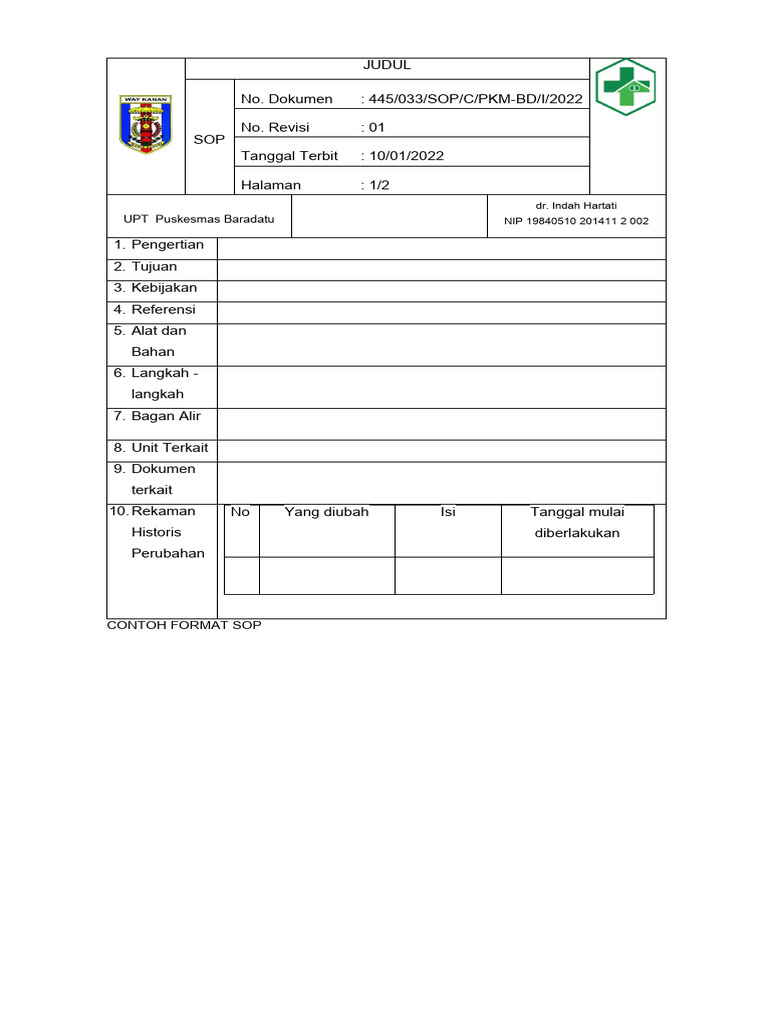 Contoh Format Kop, Sop, SK | PDF