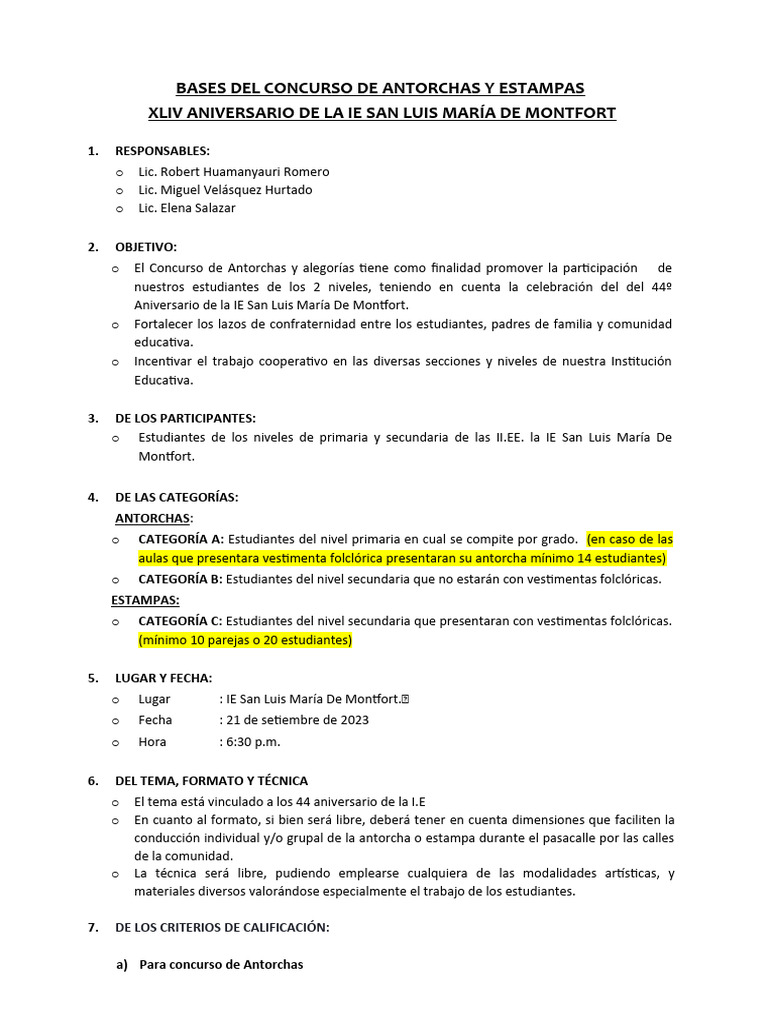 Bases Del Concurso de Antorchas y Estampas | PDF
